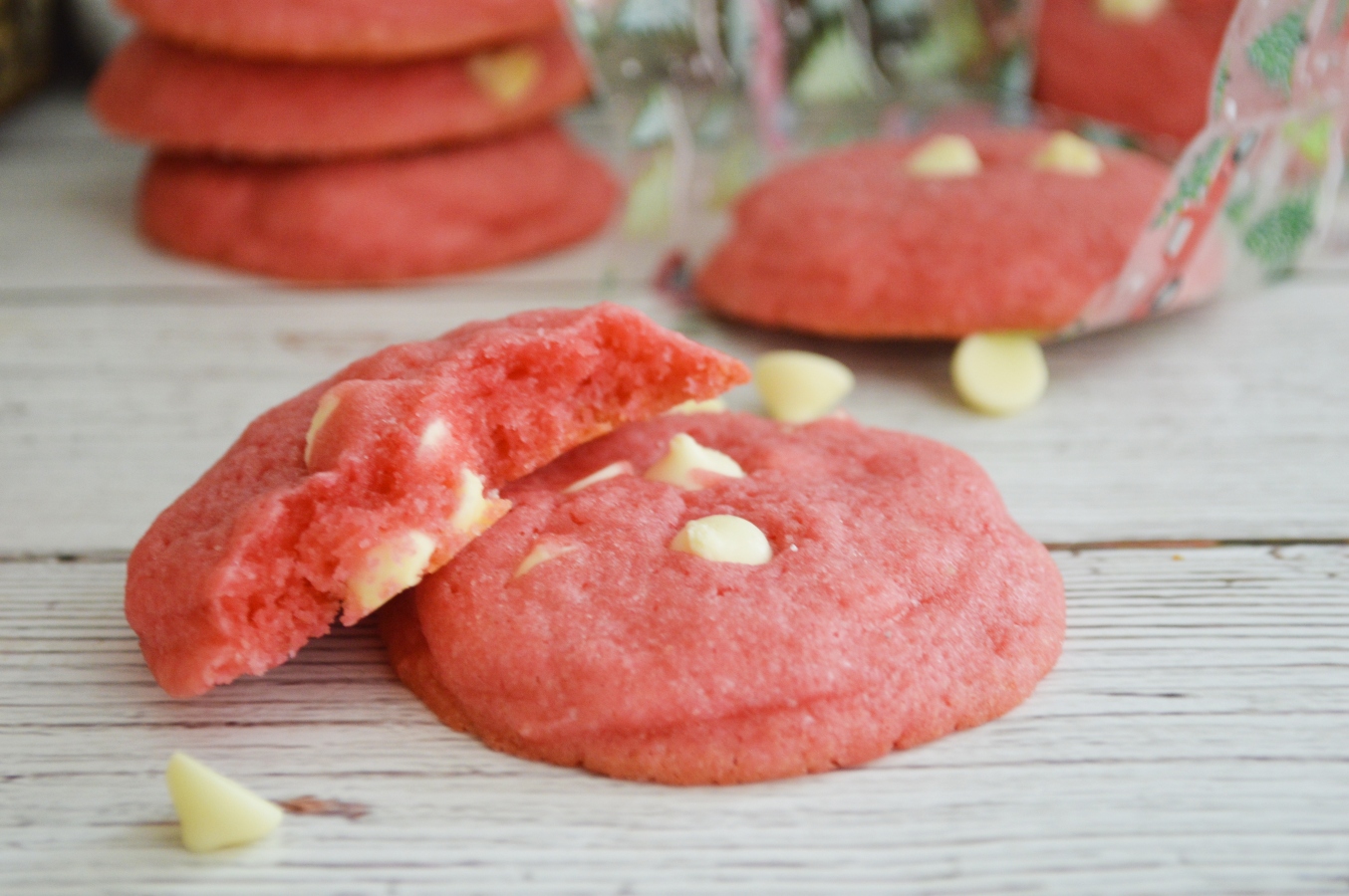 Red Sugar Cookies with White Chocolate Chips - Stef's Eats and Sweets