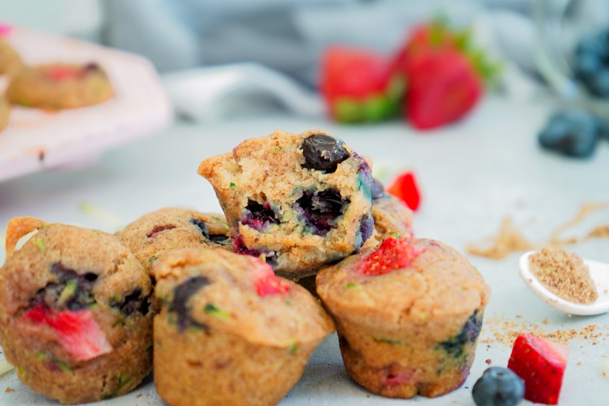 Strawberry Blueberry Zucchini Mini Muffins - Stef's Eats and Sweets