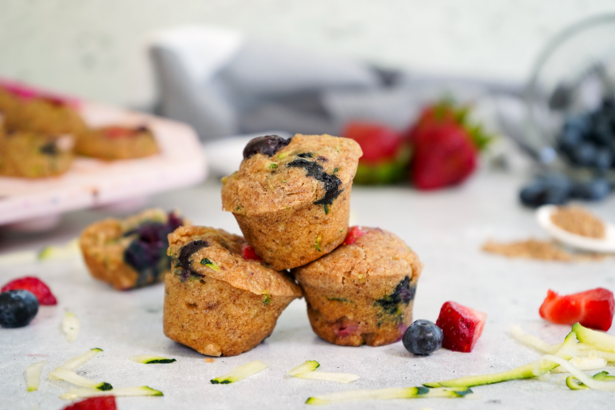 Strawberry Blueberry Zucchini Mini Muffins - Stef's Eats and Sweets