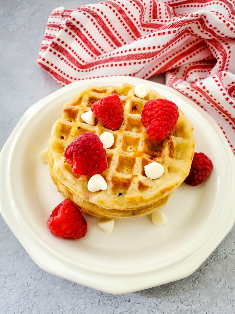 White Chocolate & Raspberry Homemade Waffles - Stef's Eats and Sweets