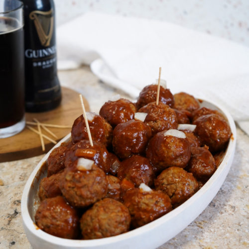 Slow Cooker Guinness Glazed Meatballs - Stef's Eats and Sweets