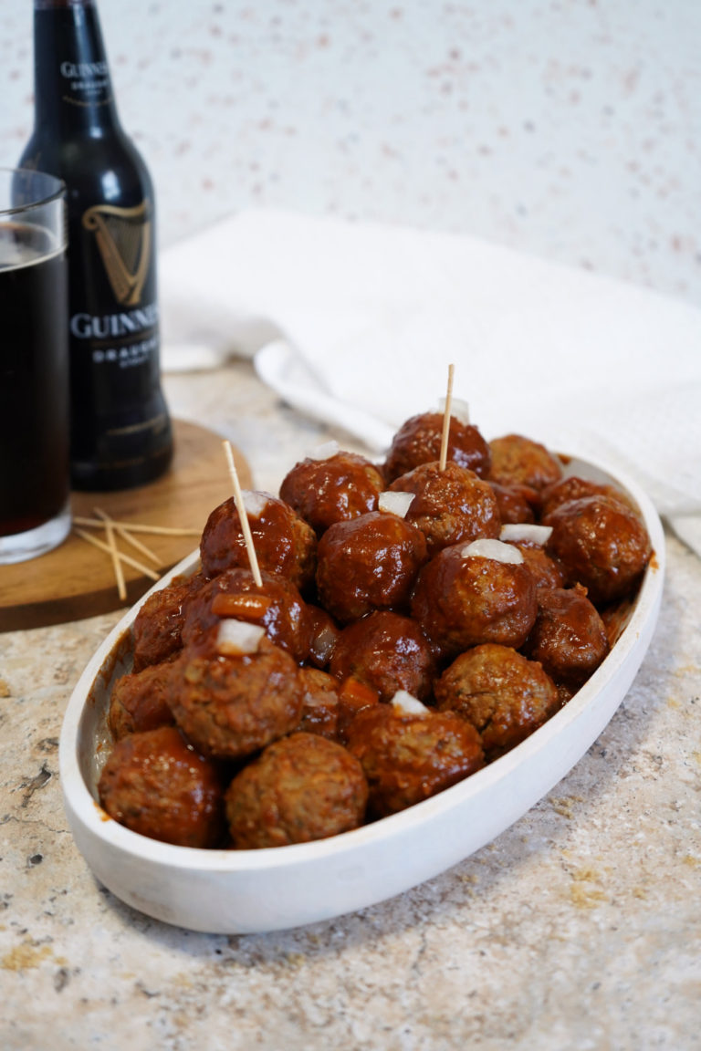 Slow Cooker Guinness Glazed Meatballs - Stef's Eats and Sweets