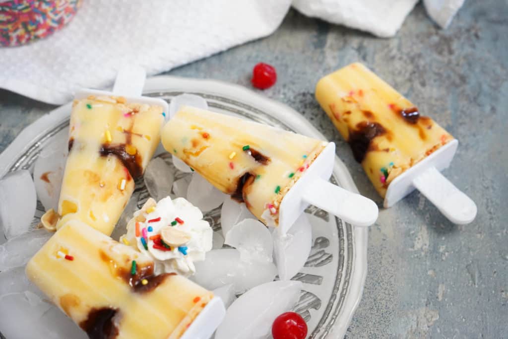 Nutty Hot Fudge Sundae Pudding Pops - Stef's Eats and Sweets