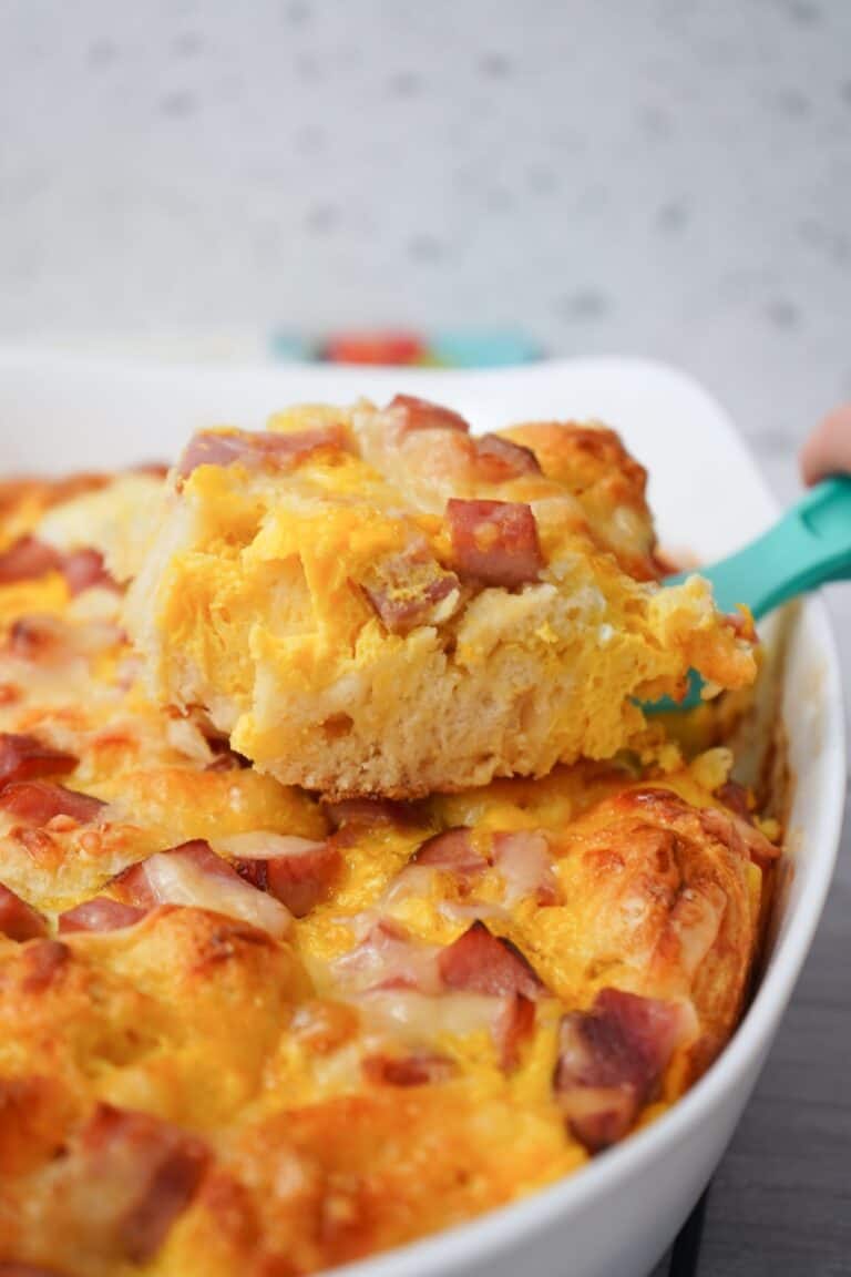 Ham and Swiss Biscuit Breakfast Bake - Stef's Eats and Sweets